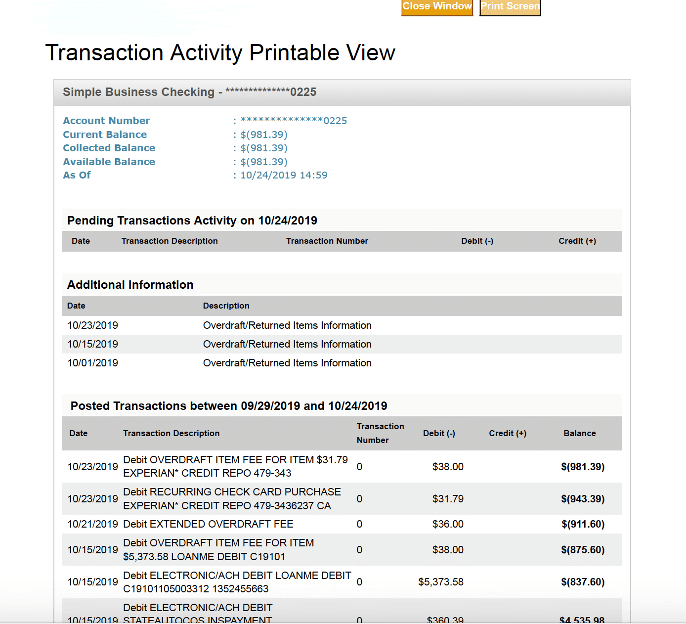 Month to Date Bank Statement. What is it?